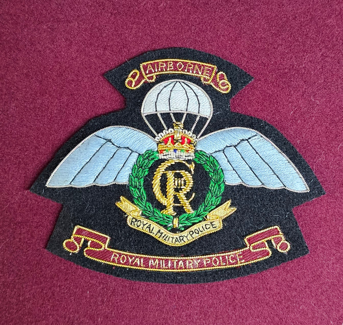 Airborne Royal Military Police (RMP) Hand Embroidered Wire Bullion Bla ...