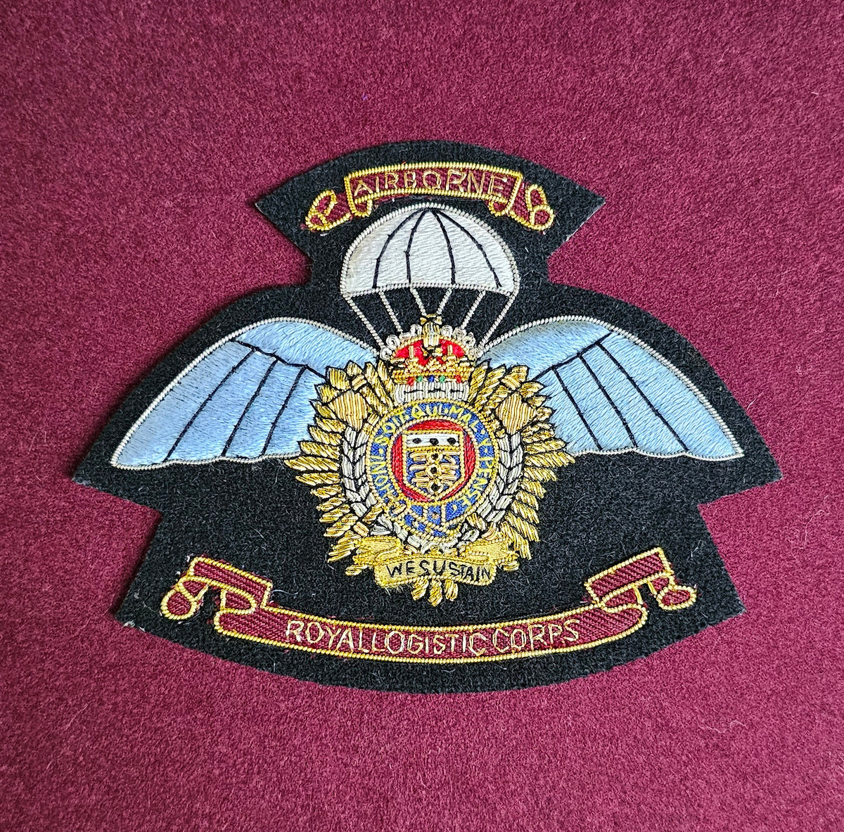Airborne Royal Logistic Corps (RLC) Hand Embroidered Wire Bullion Blaz ...